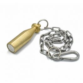 Sterk magnet med kjetting | Rustfri i messing | Ø 18 x 65 mm